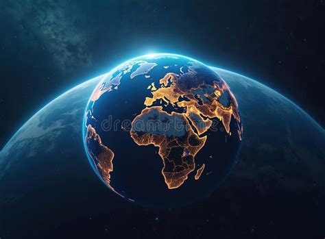 Earth Globe View From Space Visible Continents Show Urban Areas Lit Up