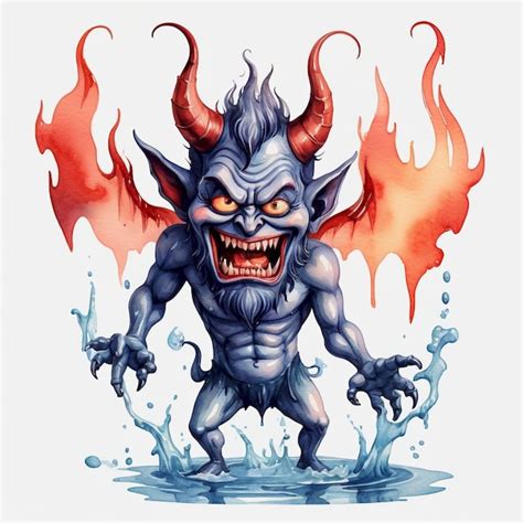 A Drawing Of A Devil With A Red Head And Horns Premium Ai Generated Image