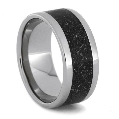 Titanium Meteorite Ring Titanium Inlaid With Meteorite Shavings Black