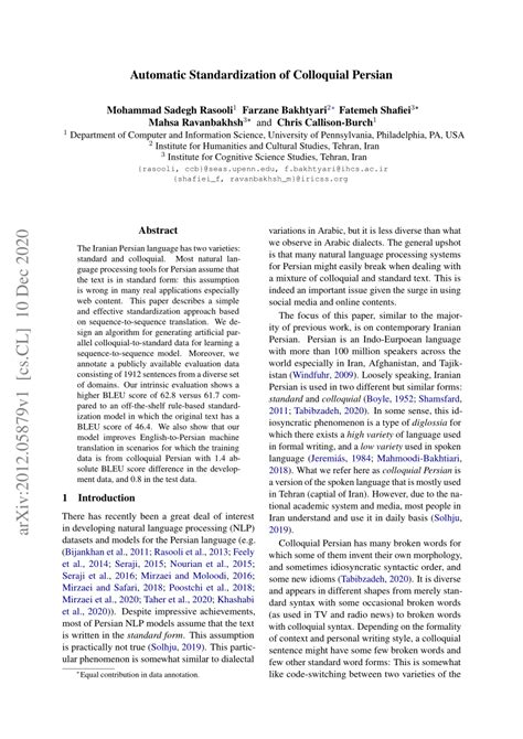 Pdf Automatic Standardization Of Colloquial Persian