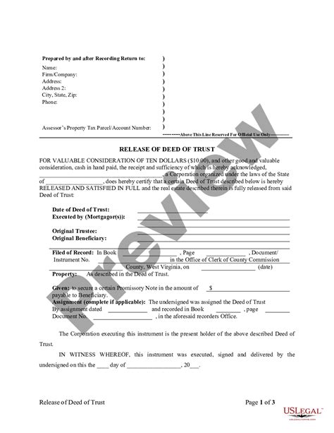 West Virginia Release Satisfaction Cancellation Deed Of Trust