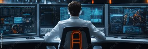 Cybersecurity Expert Monitoring Network Security On Multiple Screens