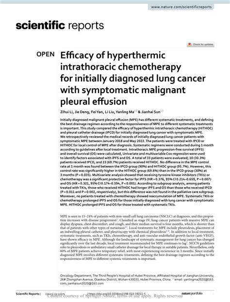Pdf Efficacy Of Hyperthermic Intrathoracic Chemotherapy For Initially Diagnosed Lung Cancer