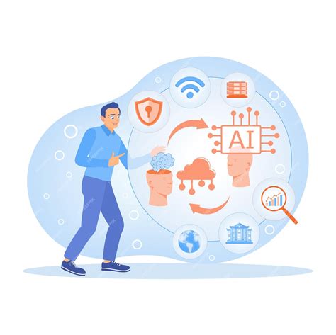 Premium Vector Man With Ai Automated Chatbot Improve Workflow Processes Project Implementation