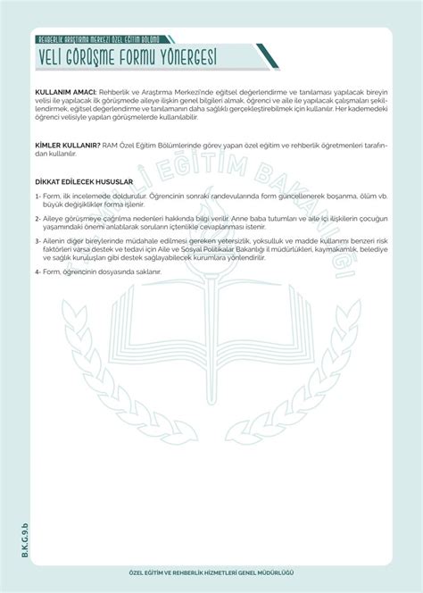 Ram Özel Eğitim Bölümü Veli Görüşme Formu