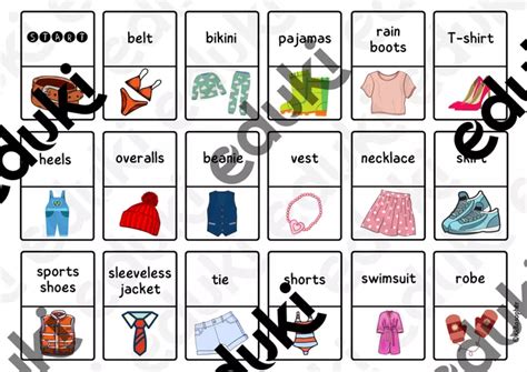 Reading Domino Clothes And Accessories ντόμινο ανάγνωσης Εκπαιδευτικό υλικό για το μάθημα