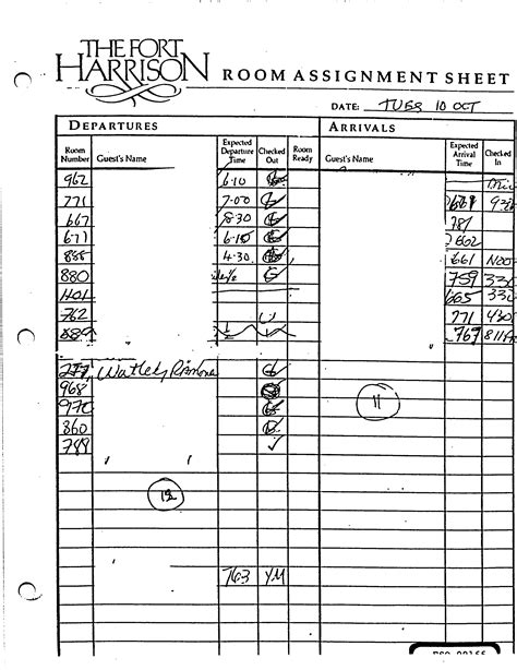 Ft Harrison Room Assignment Sheet Tues 10 Oct 1995 The Lisa