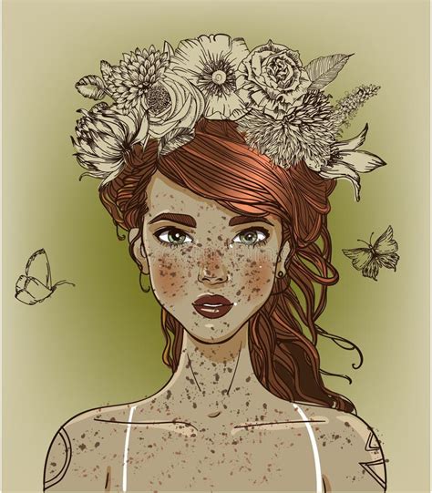 Retrato De La Mujer Hermosa Joven Con Las Flores Ilustración Del Vector