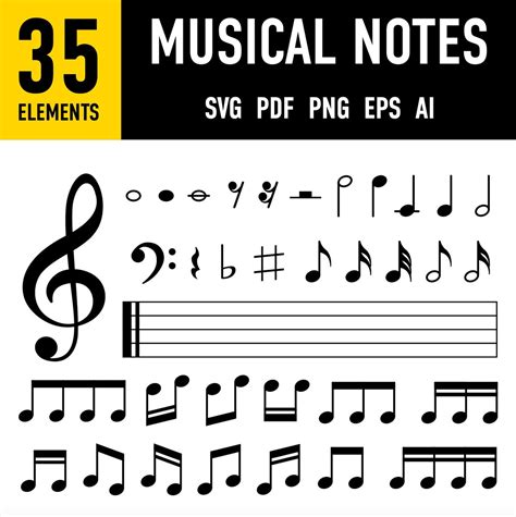 Musical Notes Collection Svg Pdf Png Eps Ai File Etsy