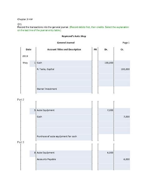 Chapter 3 Hw1 Small Business Accounting Chapter 3 Hw Q1 Record The Transactions Into The