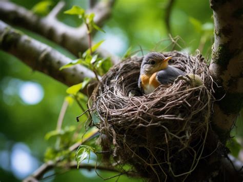 Premium AI Image Bird Sitting In A Nest On A Tree Branch