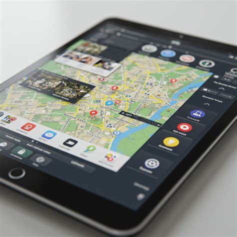 A Tablet Displays A Digital Map Interface Featuring Various Colorful
