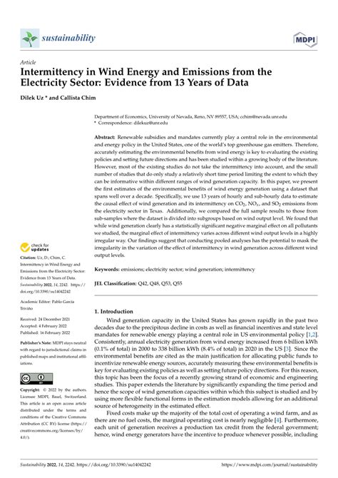 Pdf Intermittency In Wind Energy And Emissions From The Electricity