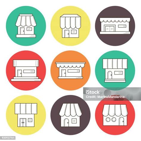 設置9個商店前面的圖示平面設計可作為徽標表意字元圖示圖表元素使用向量圖形及更多互聯網圖片 互聯網 交易員 剪裁圖 Istock