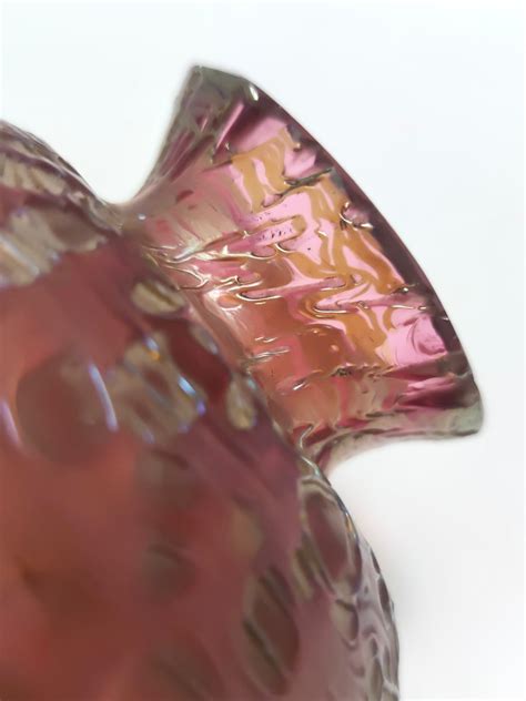 Vintage Pink Iridescent Etched Blown Glass Vase Diaspora Attributed To