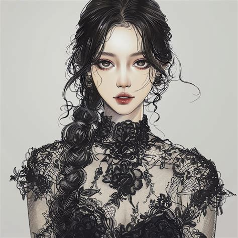 Fashion Beautiful Black Asian Girl Model With Lace Dress Premium Ai