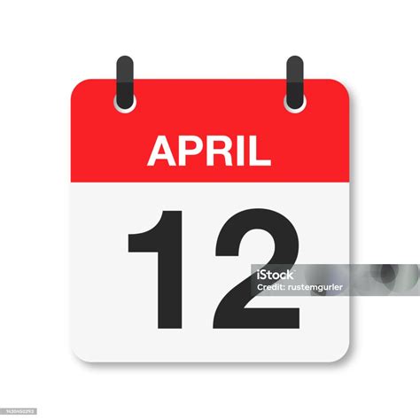 April 12 Daily Calendar Icon White Background Stock Illustration