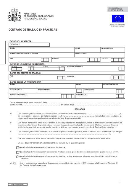 Modelo Contrato De Pr Cticas