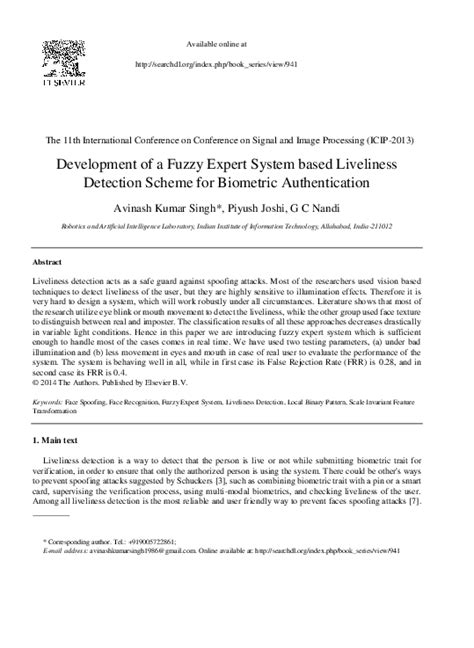 Pdf Development Of A Fuzzy Expert System Based Liveliness Detection