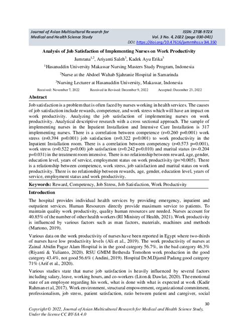 Pdf Analysis Of Job Satisfaction Of Implementing Nurses On Work