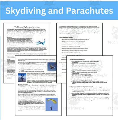 Skydiving And Parachutes Reading Comprehension Article Grade 8 And Up By Teach Simple