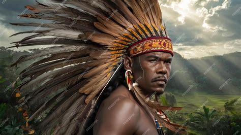 Premium Photo Indian From The Tribe With Feather Headdress