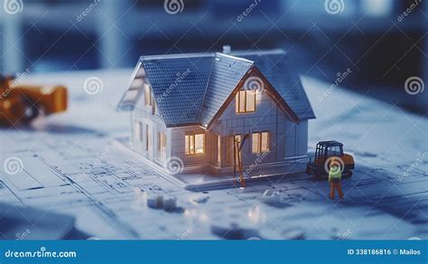Precision And Planning Worker Assembling House On Floor Plans Stock