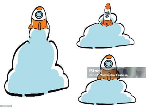 Rocket Launch Frame Hand Drawn Style Illustration Set Stock