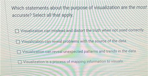 Solved Which Statements About The Purpose Of Visualization Solved Which Statements About The Purpose Of Visualization