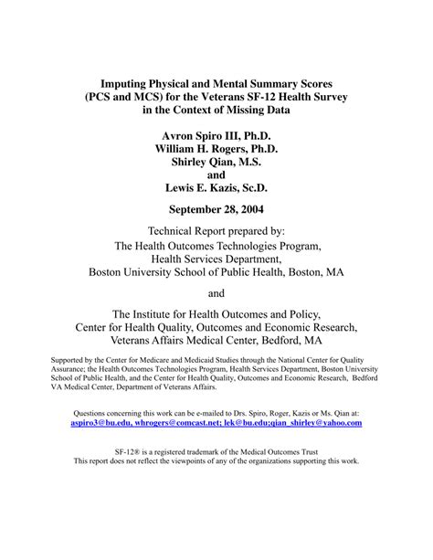 pdf imputing physical and mental summary scores pcs and mcs for the