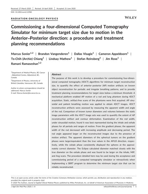 Pdf Commissioning A Four Dimensional Computed Tomography Simulator