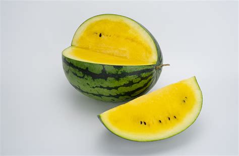 흰색 배경에 슬라이스 수박 노란 살과 야생 수박의 하이브리드 노랑에 대한 스톡 사진 및 기타 이미지 노랑 수박 0명 Istock