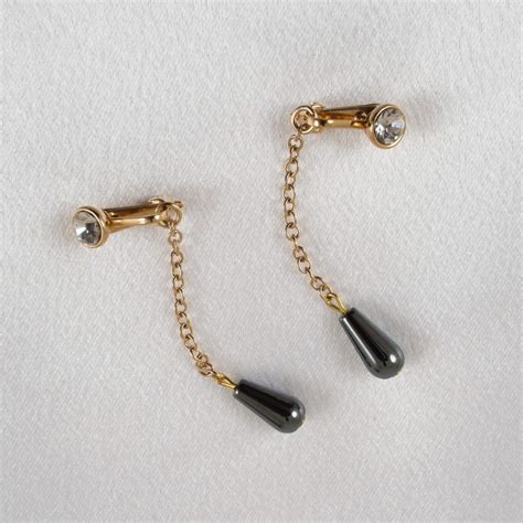 Crystal Adorned Hematite Drops Non Piercing Labia Jewelry