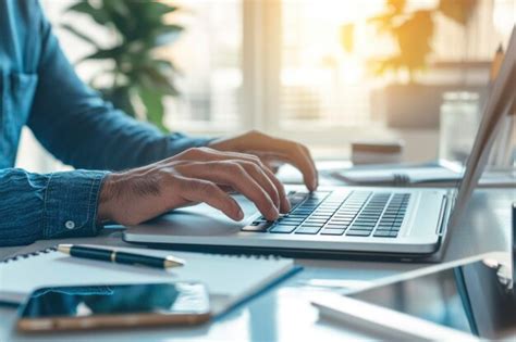 Closeup Of Hands Typing On A Laptop Keyboard Premium Ai Generated Image