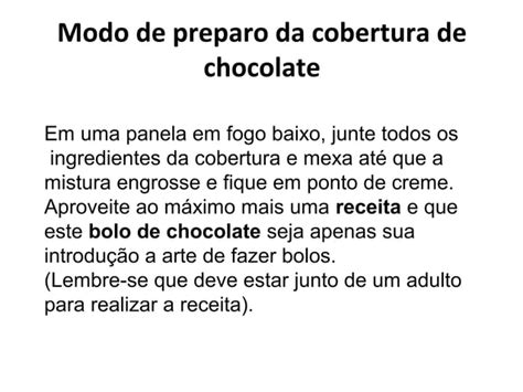 Trabalhando Gênero Textual Receita De Bolo De Chocolate Ppt