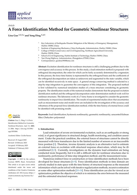 Pdf A Force Identification Method For Geometric Nonlinear Structures