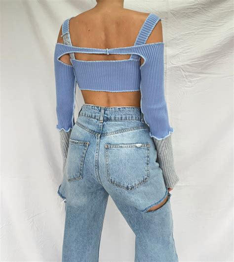 Blue Underboob Crop Top And Shrug Upcycled Tiny Crop Top And Shrug Etsy