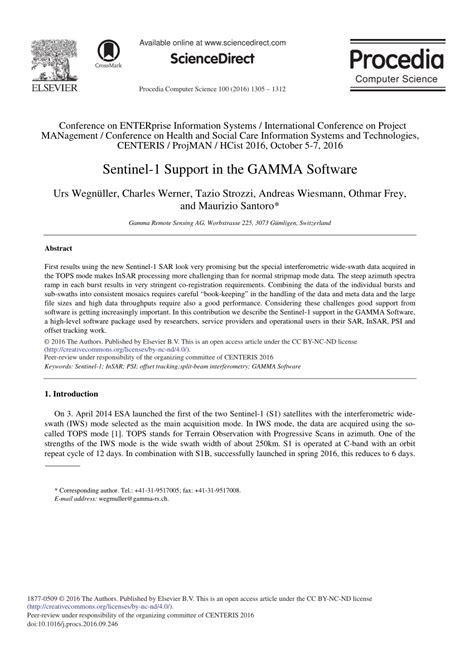 Pdf Sentinel 1 Support In The Gamma Software