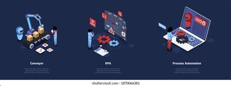 Robotic Process Automation Conceptual Composition Three Stock Vector