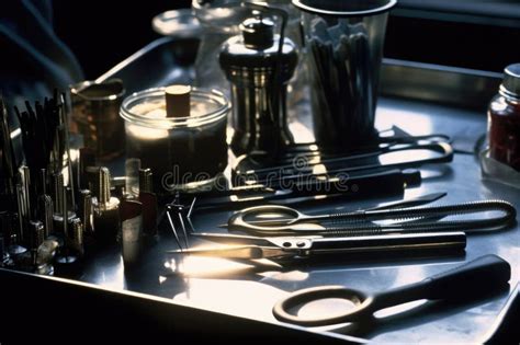 Close Up Of Surgical Tools On A Sterile Tray Stock Illustration Illustration Of Metal