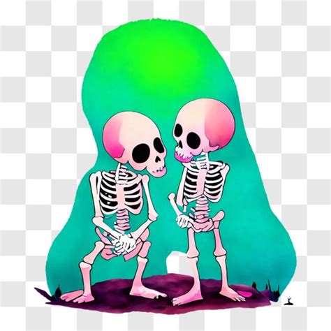 Download Skeletons Hugging On An Illuminated Green Background Png
