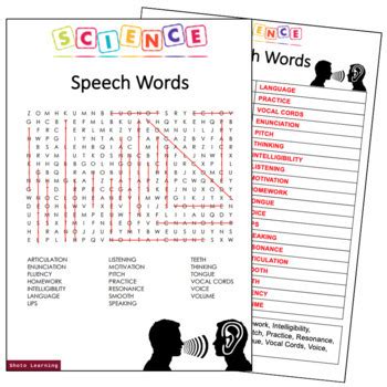 SPEECH WORDS SCIENCE ACTIVITY BUNDLE WORD FIND SCRAMBLE WORDS VOCABULARY GAME