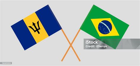 Vetores De Bandeiras Cruzadas De Barbados E Do Brasil Cores Oficiais