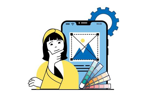 App Development Concept With People Scene In Flat Web Design Woman Creating Graphics Selecting