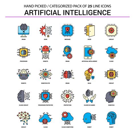 Premium Vector Artificial Intelligence Flat Line Icon Set