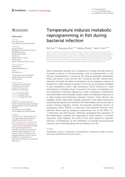 PDF Temperature Induces Metabolic Reprogramming In Fish During