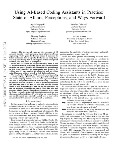 Pdf Using Ai Based Coding Assistants In Practice State Of Affairs