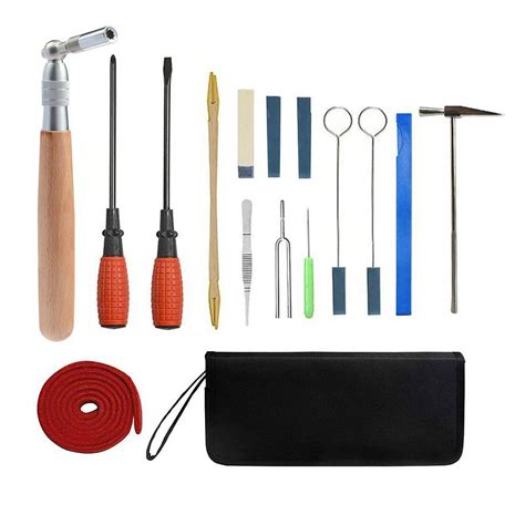 16 Piece Set Professional Piano Tuning Kit Tuner Tool Set Wooden Handle