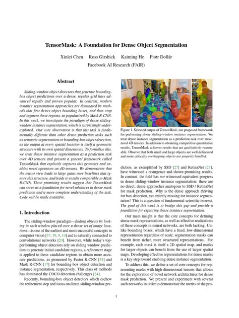 Tensormask A Foundation For Dense Object Segmentation Pdf Image Segmentation Tensor