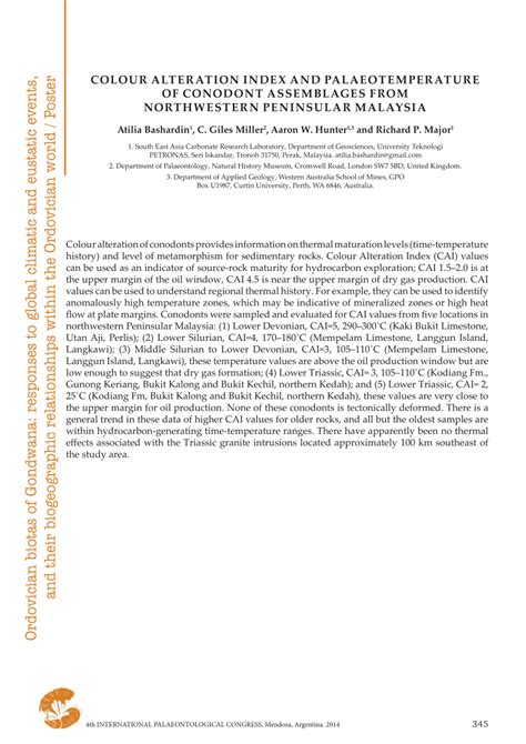 Pdf Colour Alteration Index And Palaeotemperature Of Conodont
